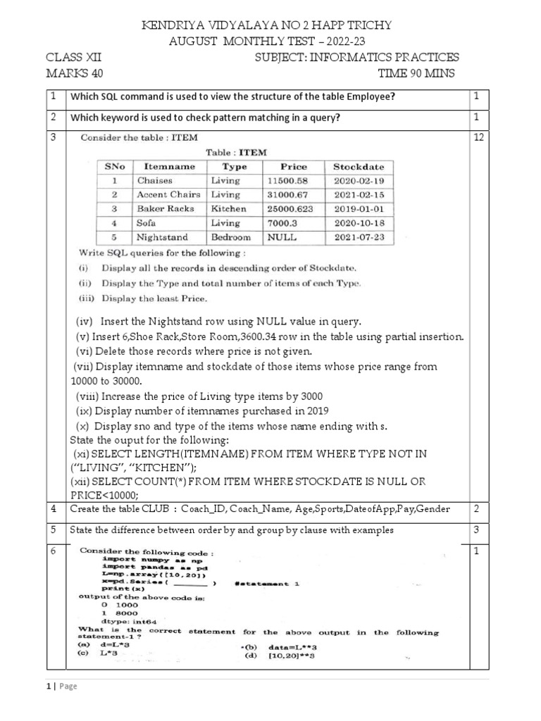 AUGUST MT IP | PDF | Sql | Computer Science