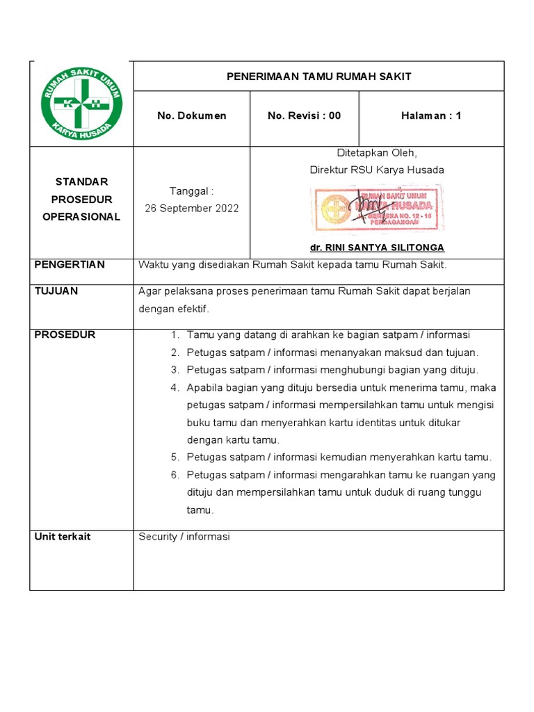 Penerimaan Tamu Rumah Sakit Baru | PDF Penerimaan Tamu Rumah Sakit Baru | PDF