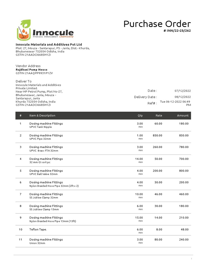 PO of Rajdhani Pump House | PDF | Receipt | Invoice