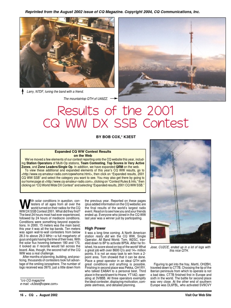 2001 CQ WW DX SSB Contest | PDF | Telecommunications | Wireless