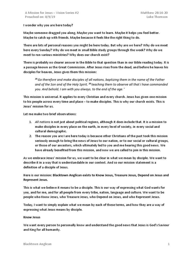 A Mission For Jesus | PDF | Jesus | Disciple (Christianity)