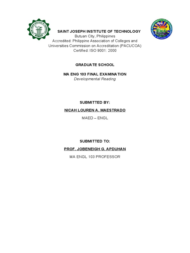 Ma Eng 103 Final Examination Pdf Phonics Reading Comprehension