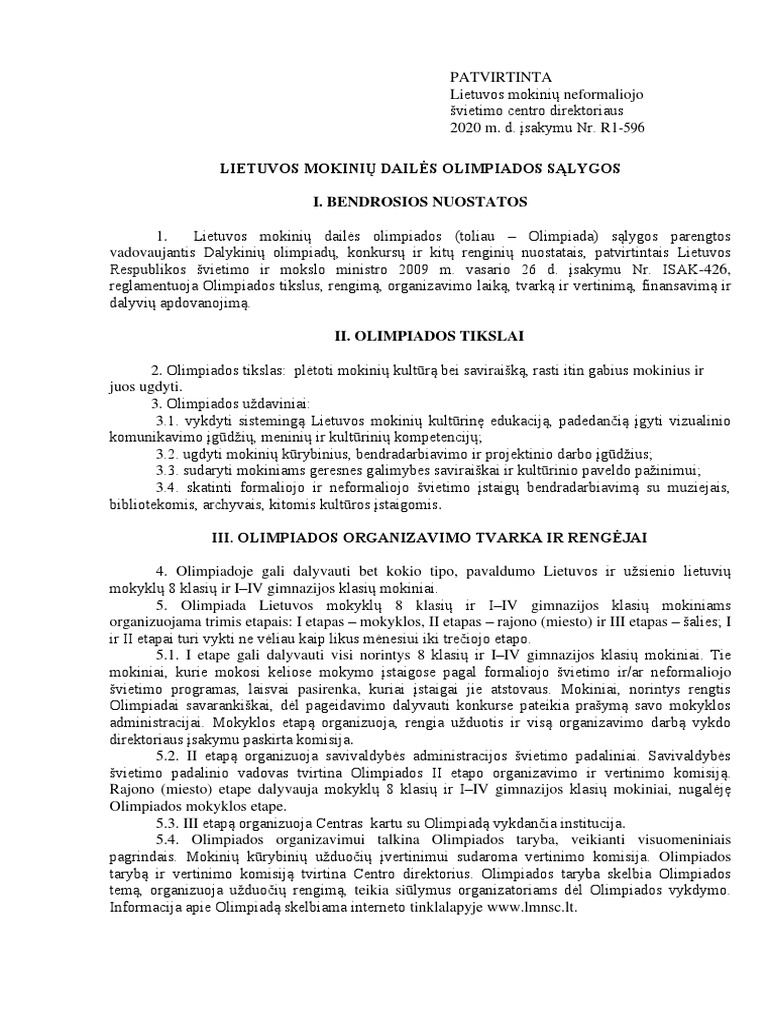 r1-440 Lietuvos Mokiniu Dailes Olimpiados Salygos Psk. - SM | PDF