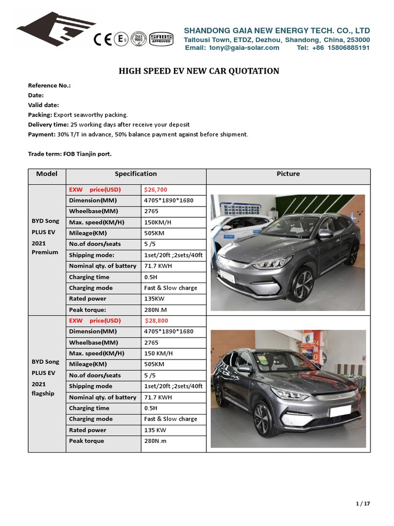 High Speed Ev New Car Quotation | PDF | Fuel Economy In Automobiles ...