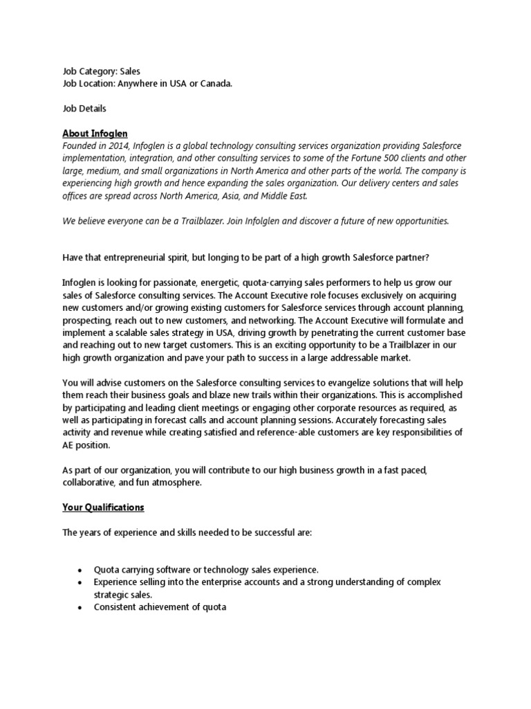 Account Executive JD | PDF | Sales | Consultant