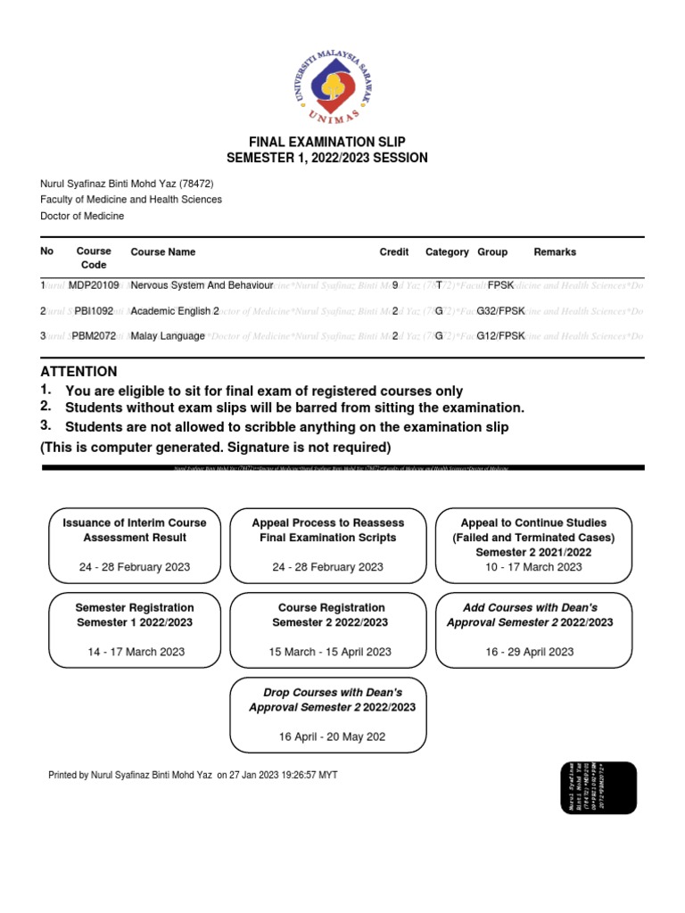 Slip Final Exam Bi | PDF | Medical School | Doctor Of Medicine