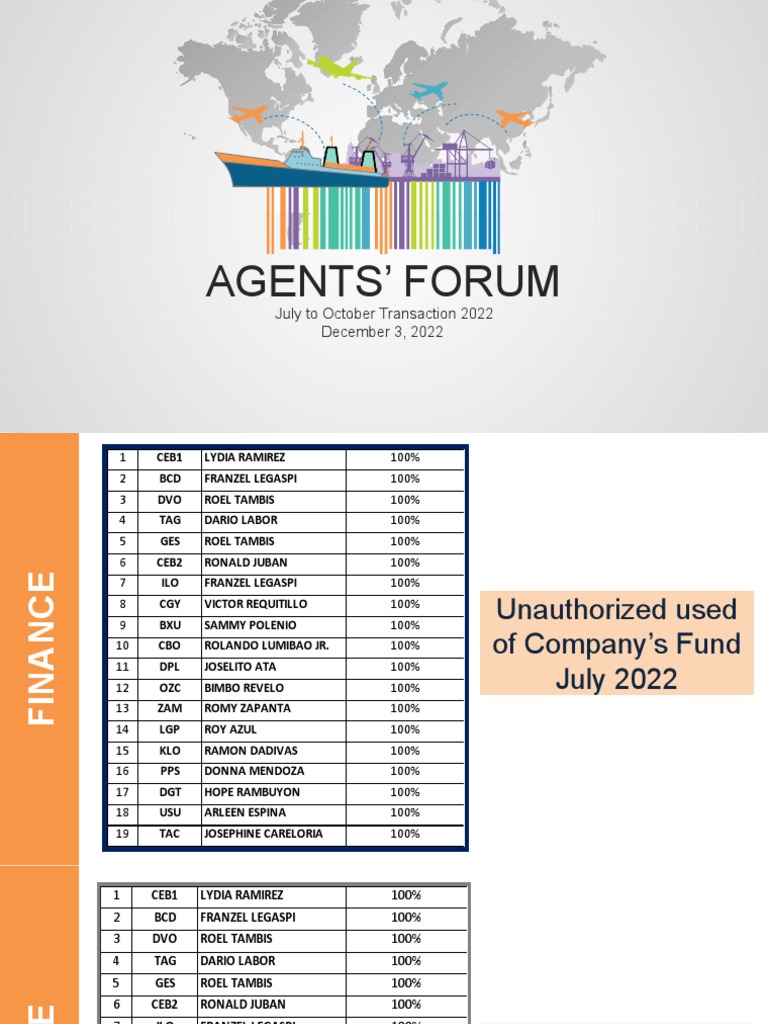 3PL Agents' Forum - July To October (Finance) | PDF