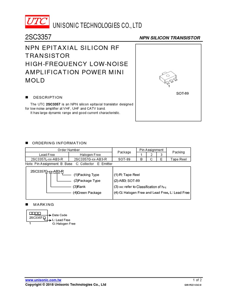 2SC3357 | PDF | Bipolar Junction Transistor | Information And ...