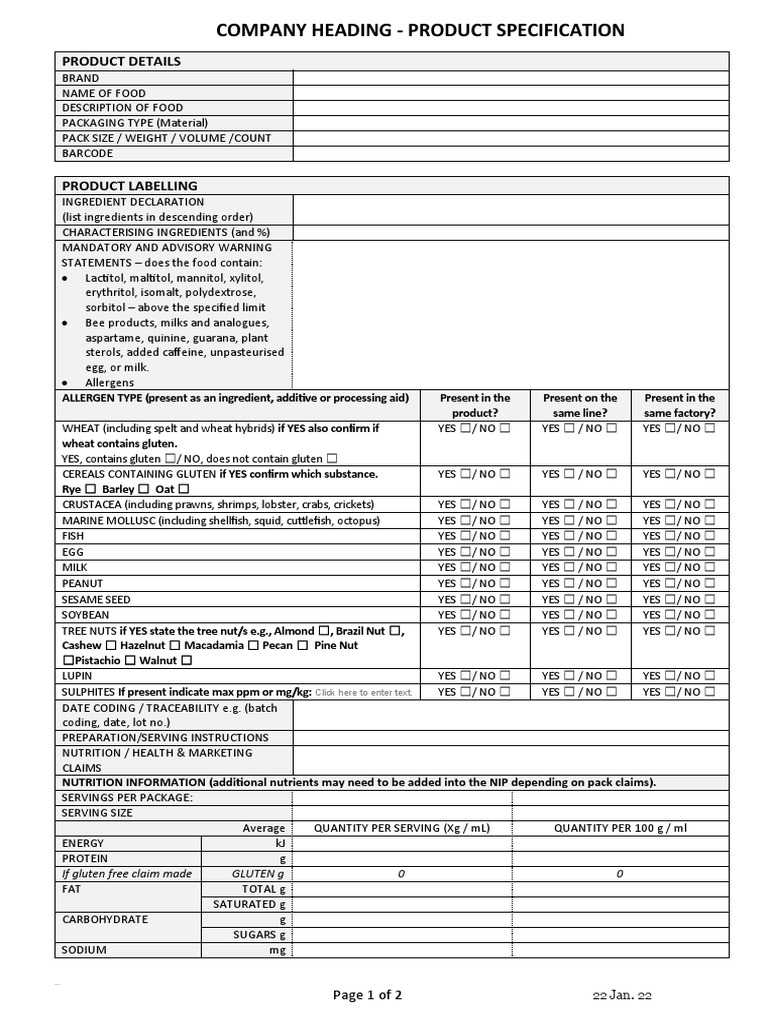 TEMPLATE - Technical Product Specification April 2021 | PDF | Nut ...