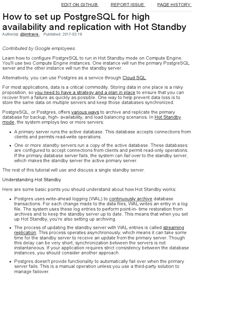 How To Set Up PostgreSQL For High Availability and Replication With Hot Standby | PDF | Postgre ...