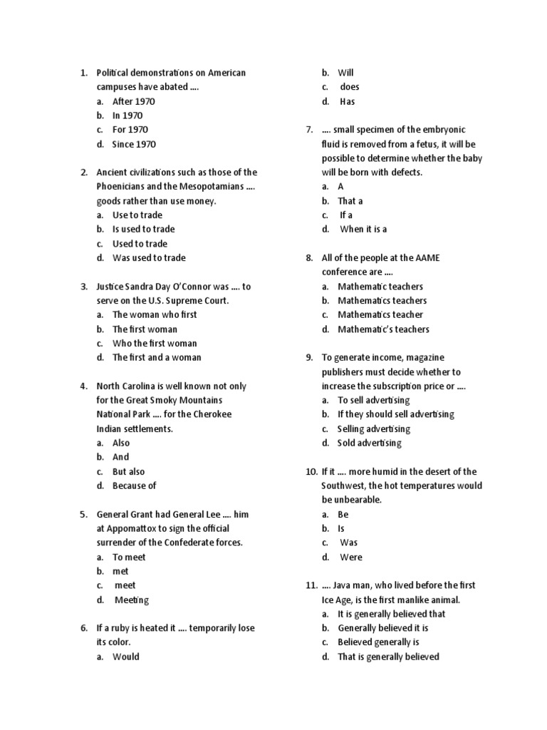 Toefl Prep Structure 1-15 | PDF