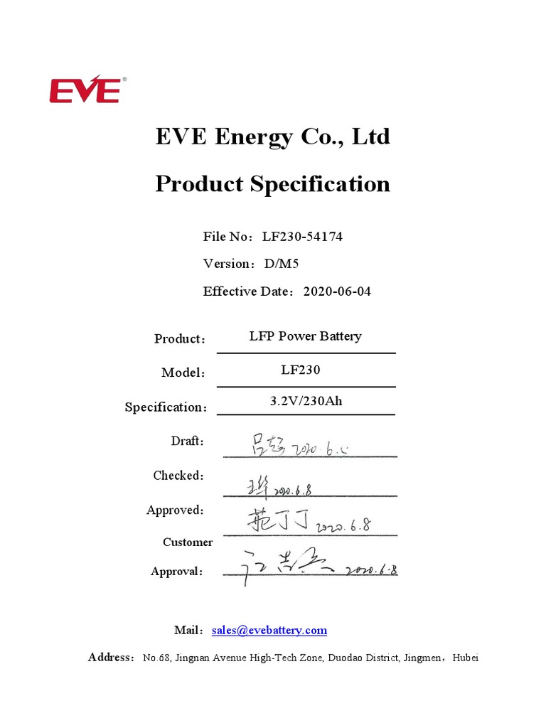 EVE 230ah Lithium Iron PhosphateLiFePO4 LFP Battery Cell Product ...