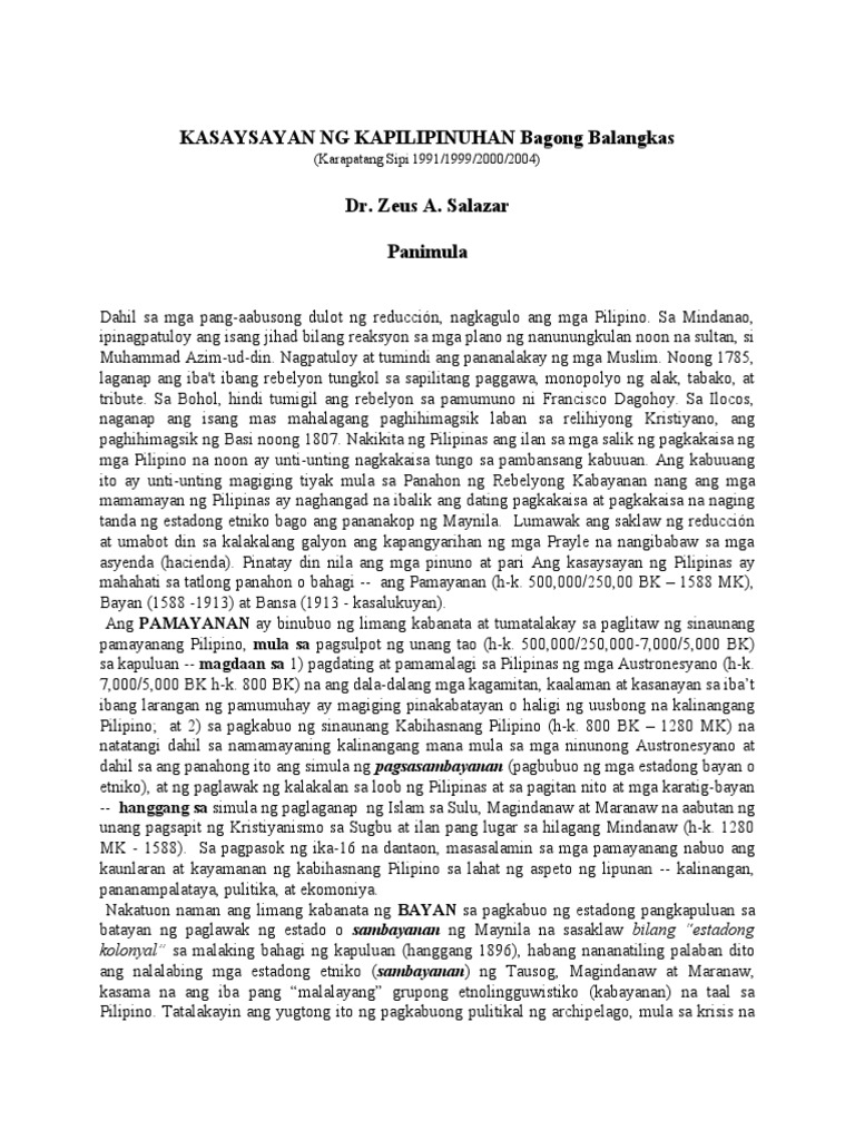 Zeus Salazar Kasaysayan NG Kapilipinuhan | PDF