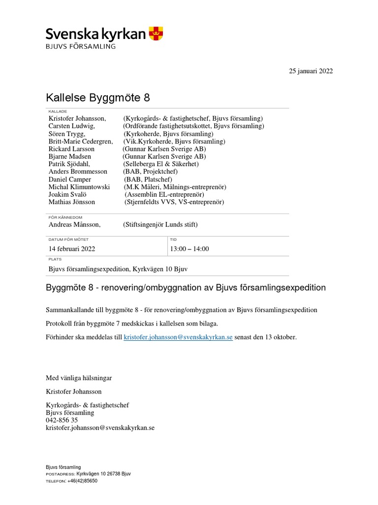 Kallelse Byggmöte 8 | PDF