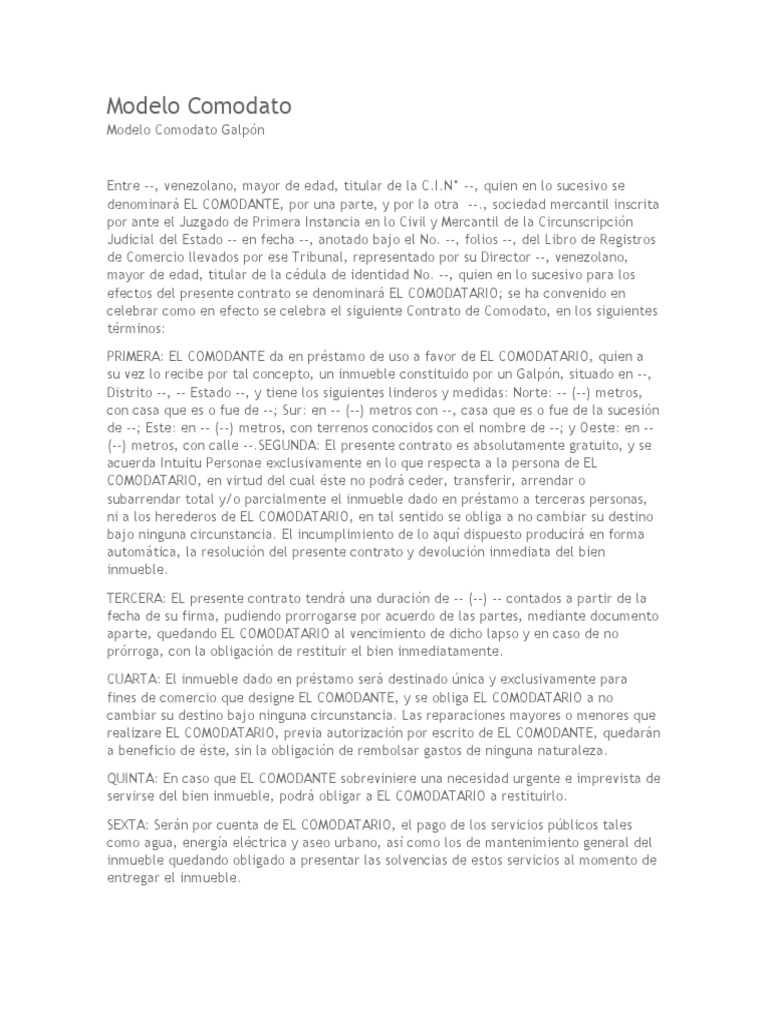 Modelo de Comodato | PDF