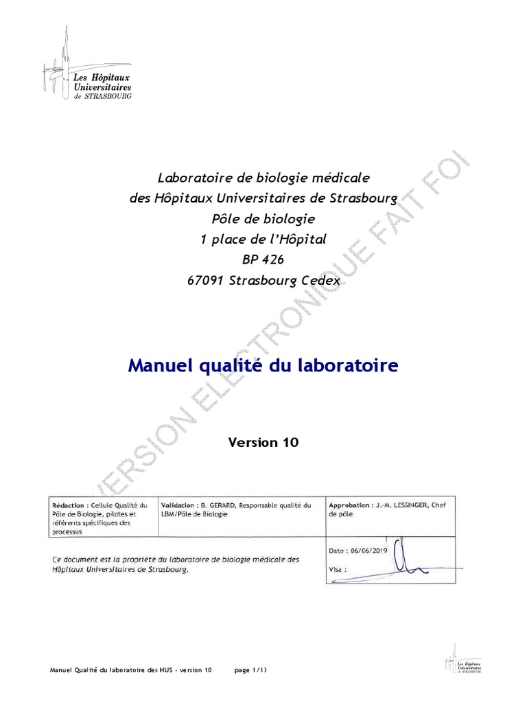 Manuel Qualité Laboratoire HUS Strasbourg | PDF | Système de management ...