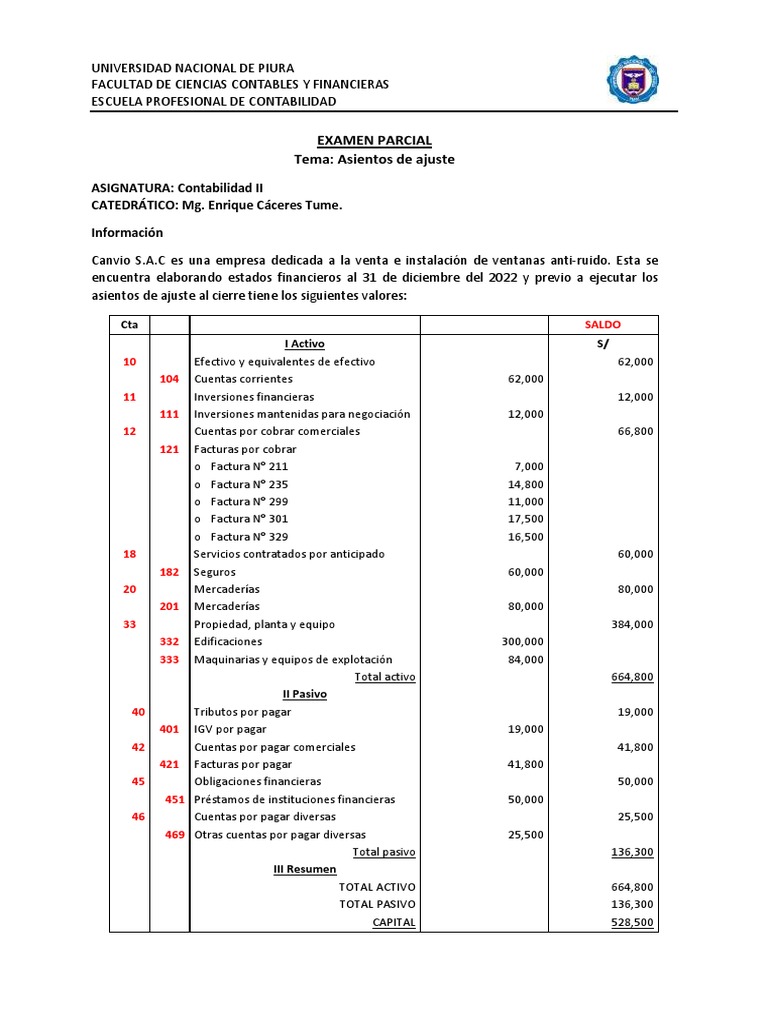 Examen Parcial Contabilidad II | PDF | Contabilidad | Servicios financieros