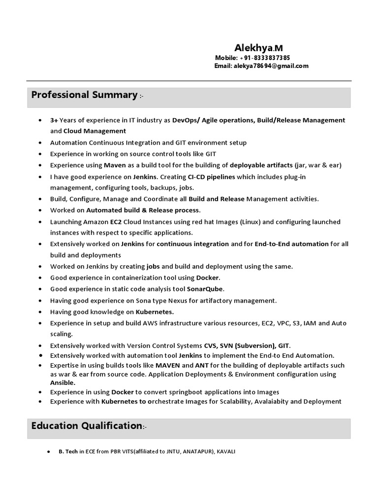 Alekhya Devops Engineer resume | PDF | Amazon Web Services | Software Repository