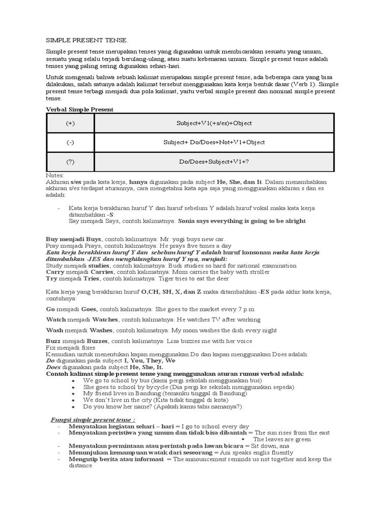 Pola dan Contoh Kalimat Simple Present Tense | PDF