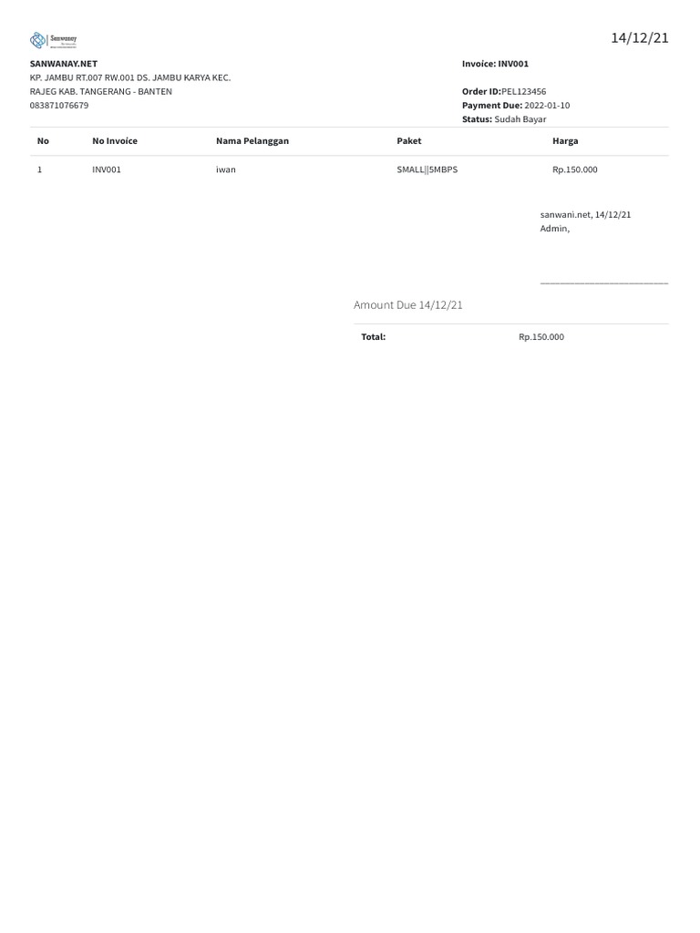 Invoice for Small Package Payment | PDF