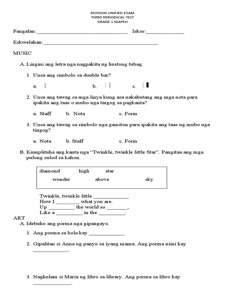 Grade 1 TQ & Tos | PDF