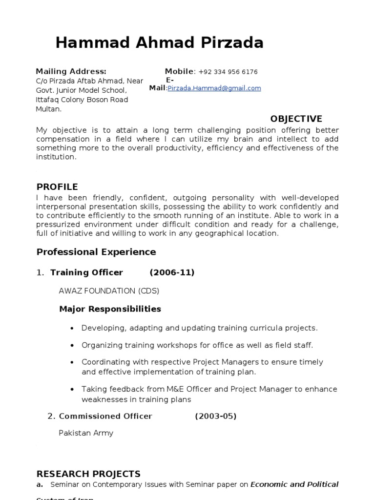 Hammad's Resume | PDF | Pakistan | Nuclear Proliferation