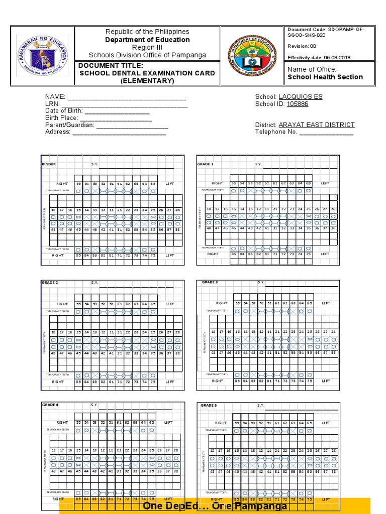 School Dental Examination Card (Elementary) | PDF | Health Care | Tooth
