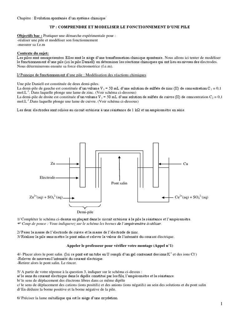 Tspec2020 CS TP9 Piles | PDF | Réaction d'oxydoréduction | Ion