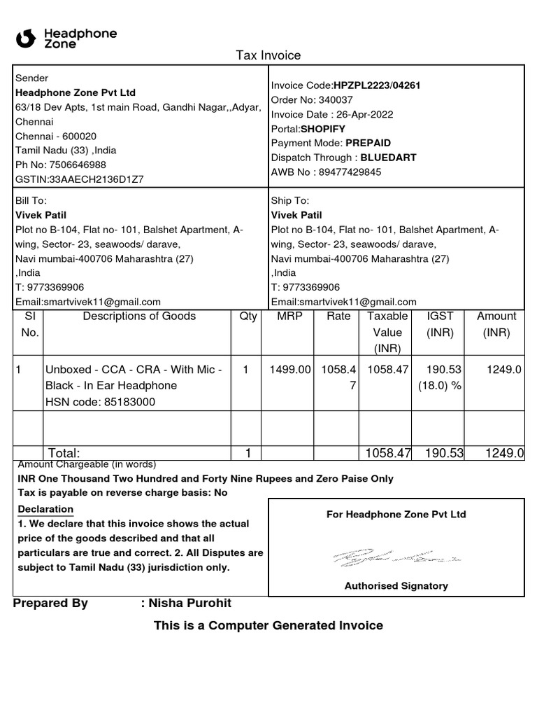 Cca Cra Invoice | PDF | Government | Public Finance