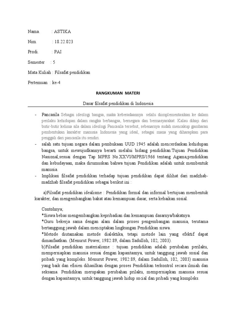 Dasar Filsafat Pendidikan Di Indonesia Pdf