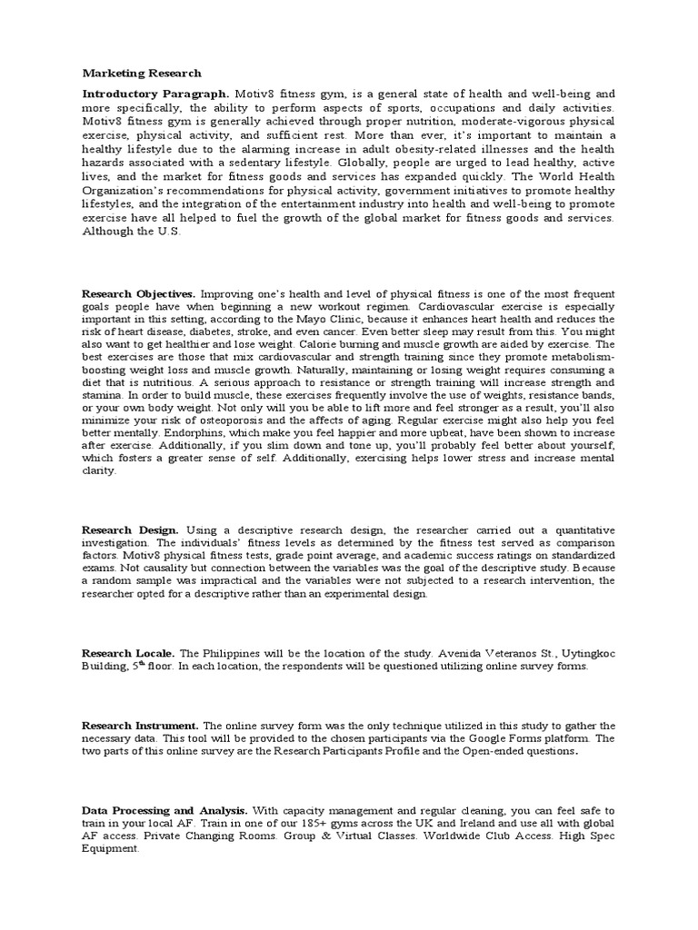 Motiv8 Fitness Gym Marketing Research | PDF | Self-Improvement | Wellness