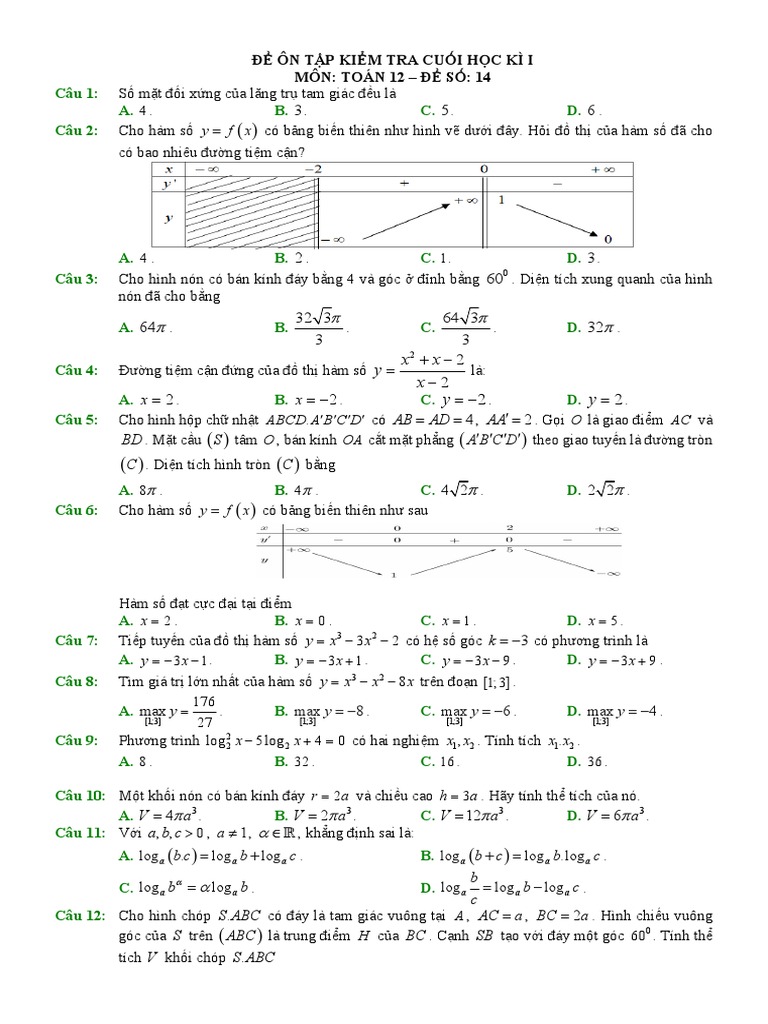 Cki - Toan 12 - de So 14100TN | PDF