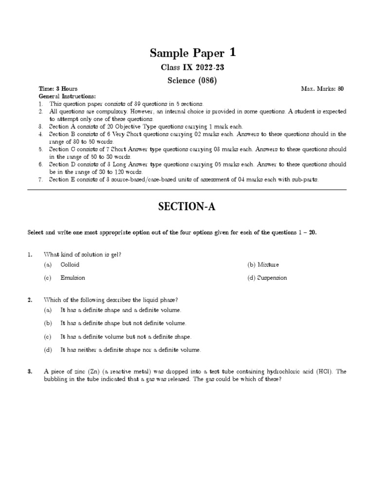 Science 2023 - Set - 1 Paper | PDF | Atomic Nucleus | Atoms