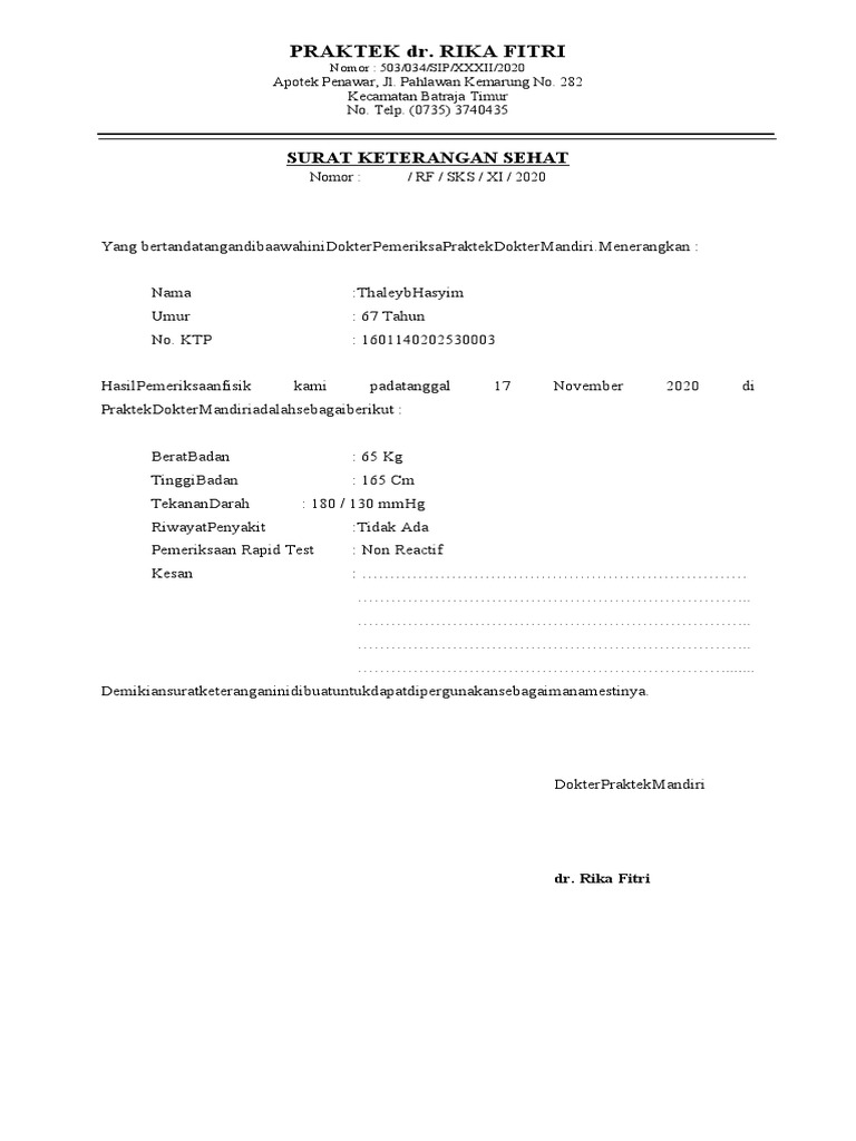 Surat Keterangan Sehat | PDF