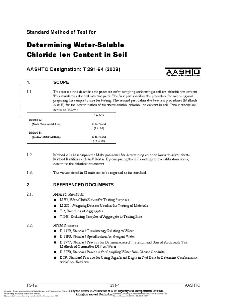 AASHTO Designation T 291-94 | PDF | Ph | Sodium Chloride