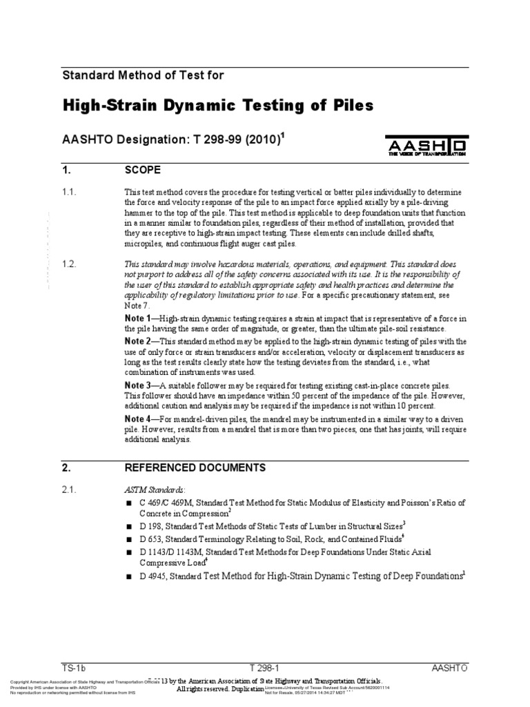 AASHTO Designation T 298-99 (2010N | PDF | Deep Foundation | Young's ...