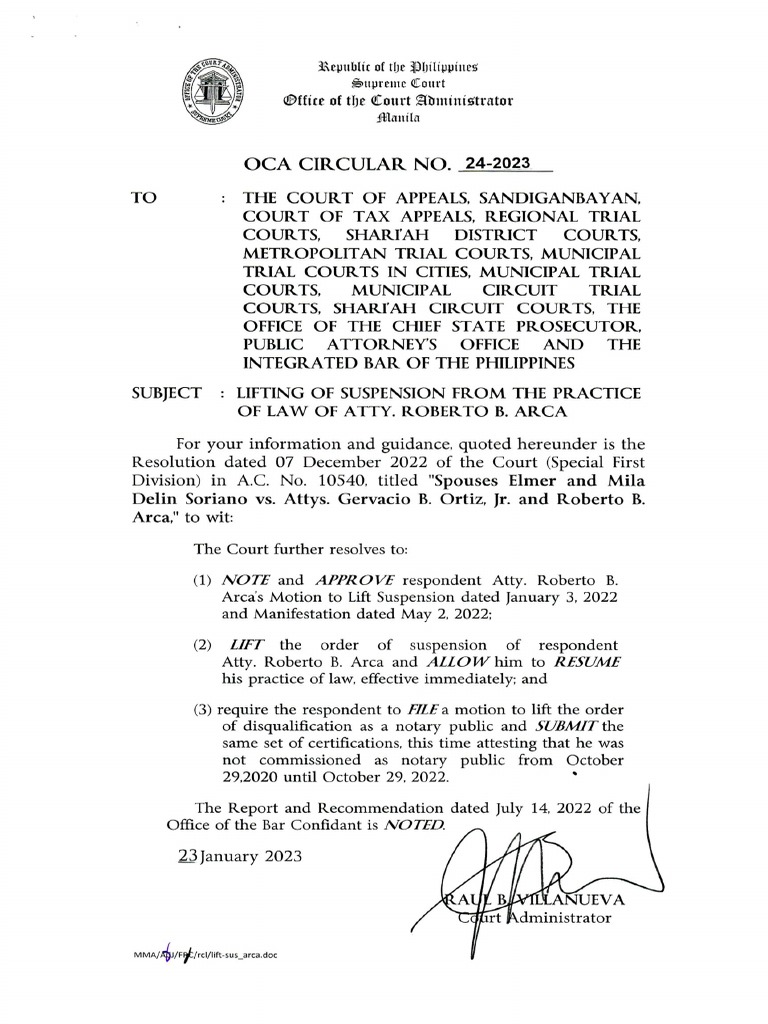 OCA Circular No. 24-2023 | PDF