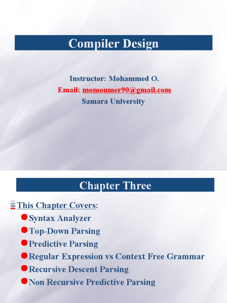 Compiler Design Chapter Three Syntax Analyzer And Parsing Techniques Pdf Parsing Syntax