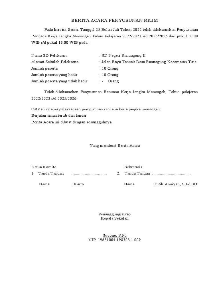Berita Acara Penyusunan RKJM | PDF
