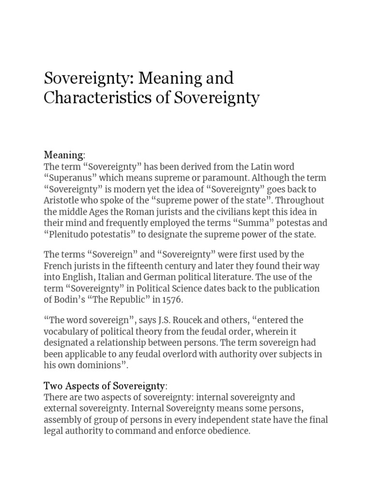Soverginty Meaning and Characterstics | PDF | Sovereignty | Sovereign State