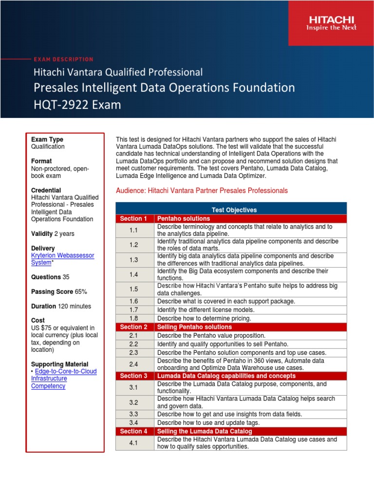 Presales Qualification Exam For Hitachi Vantaras Intelligent Data Operations Solutions Pdf