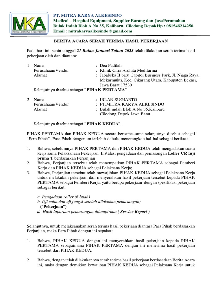 BAST Instalasi Pengadaan Dan Pemasangan Roller CR Fuji | PDF