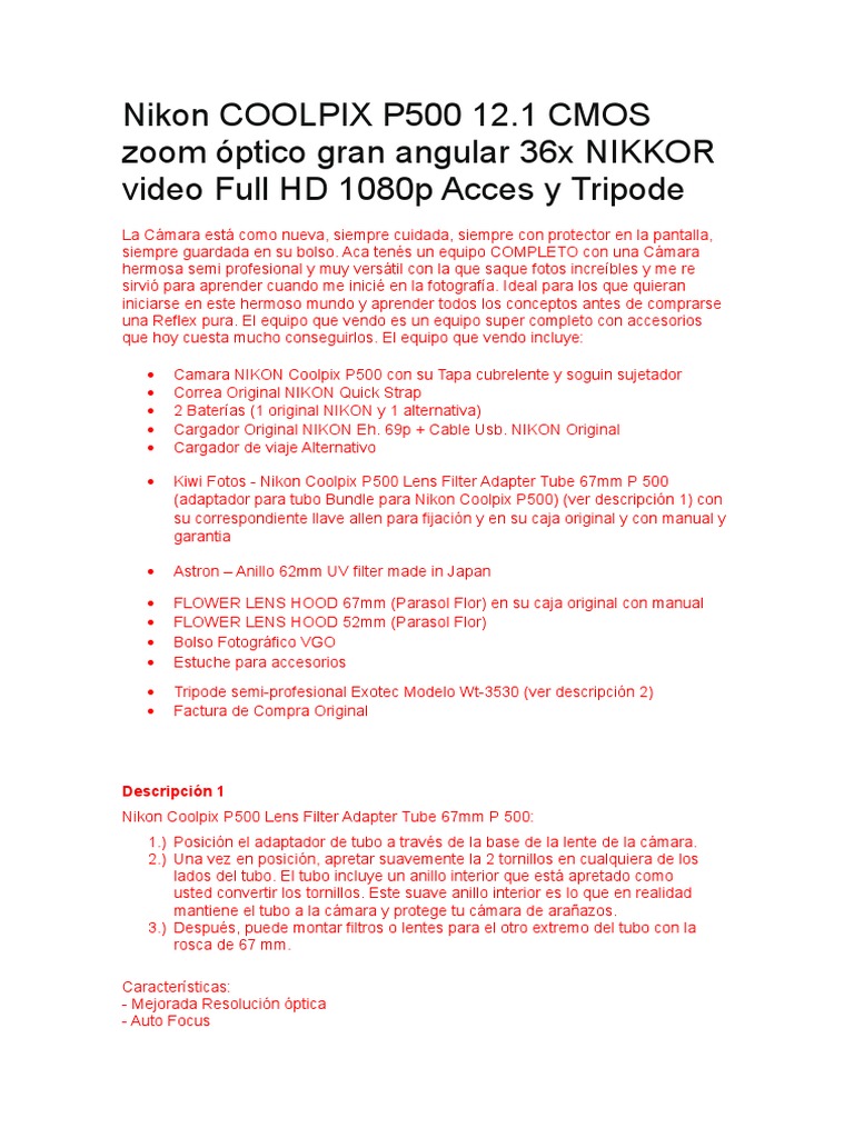 Nikon Coolpix p500 12 | PDF | Cámara | Estabilización de imagen