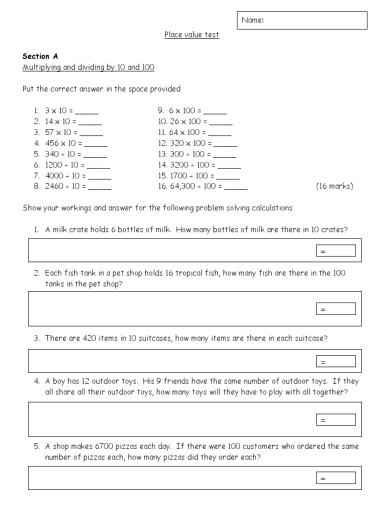 Place Value Test | PDF | Applied Mathematics | Mathematics
