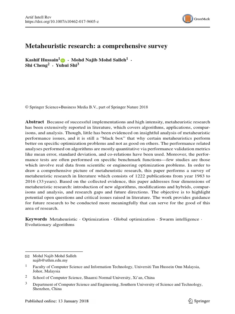 Hussain 2018 | PDF | Metaheuristic | Mathematical Optimization