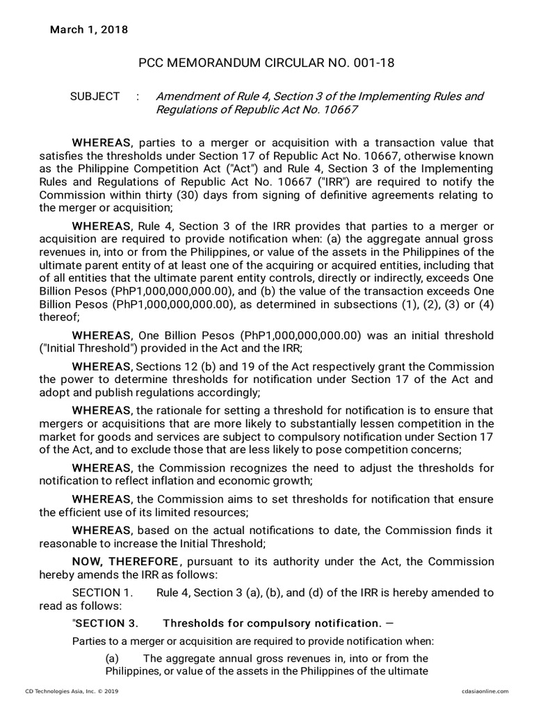 PCC Memorandum Circular 18-001 | PDF | Mergers And Acquisitions | Joint Venture
