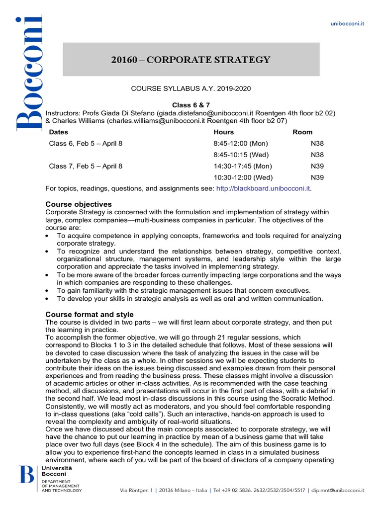 CorpStrat 2020 Syllabus 1 | PDF | Strategic Management | Simulation