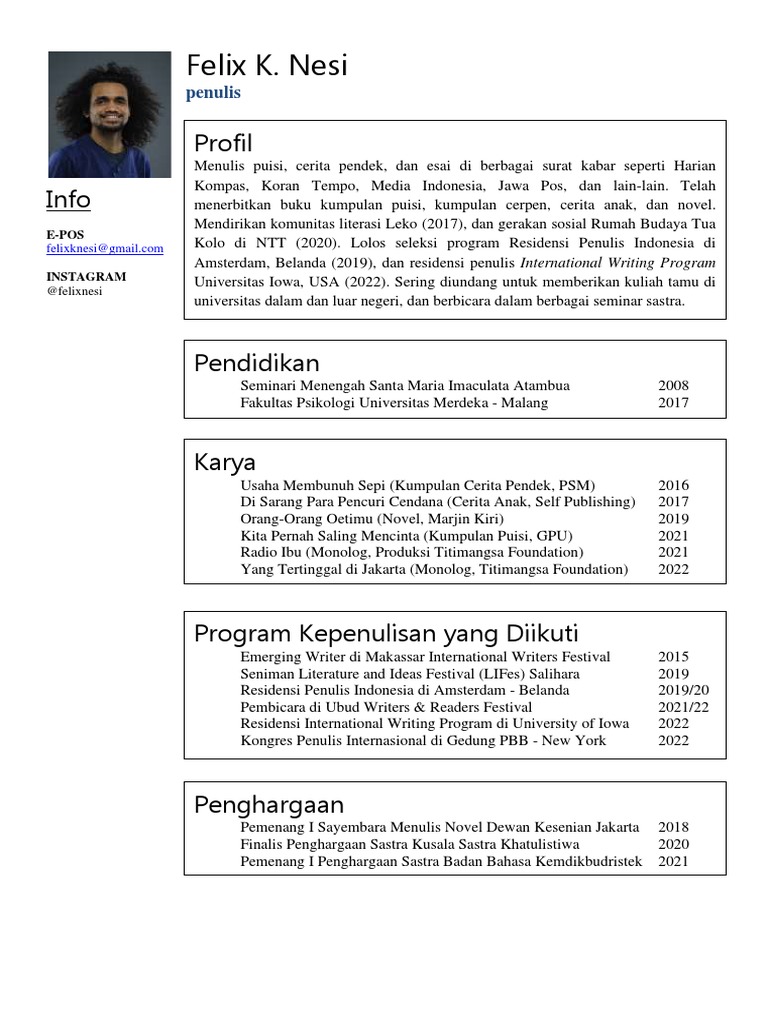 CV Felix Nesi - Sastra | PDF | Seni | Fiksi Umum