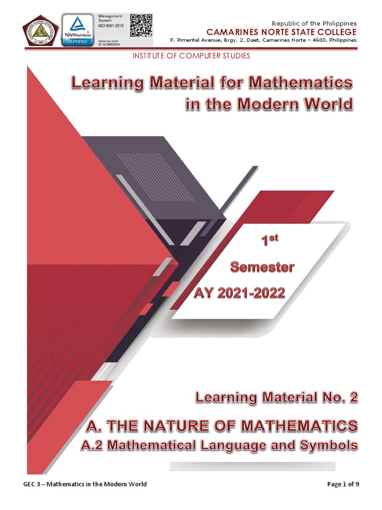 Learning Module No. 2 Mathematical Languages and Symbols Template | PDF ...