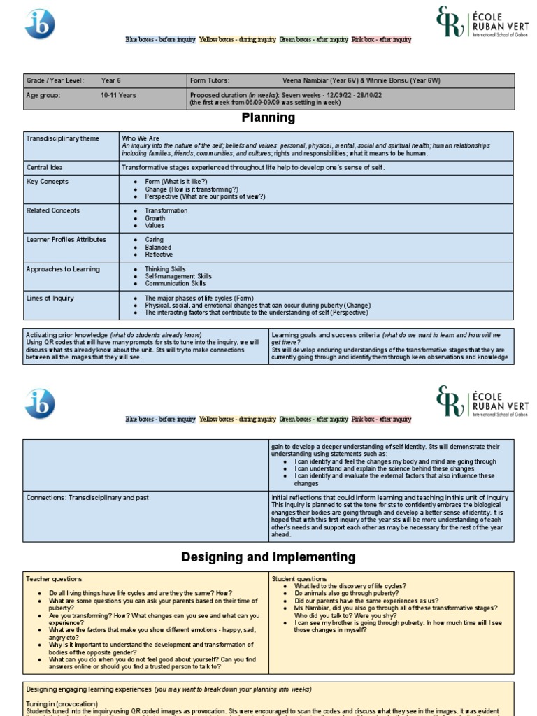 Year 6 - Unit 1 - WWA - 22 - 23 | PDF | Learning | Inquiry